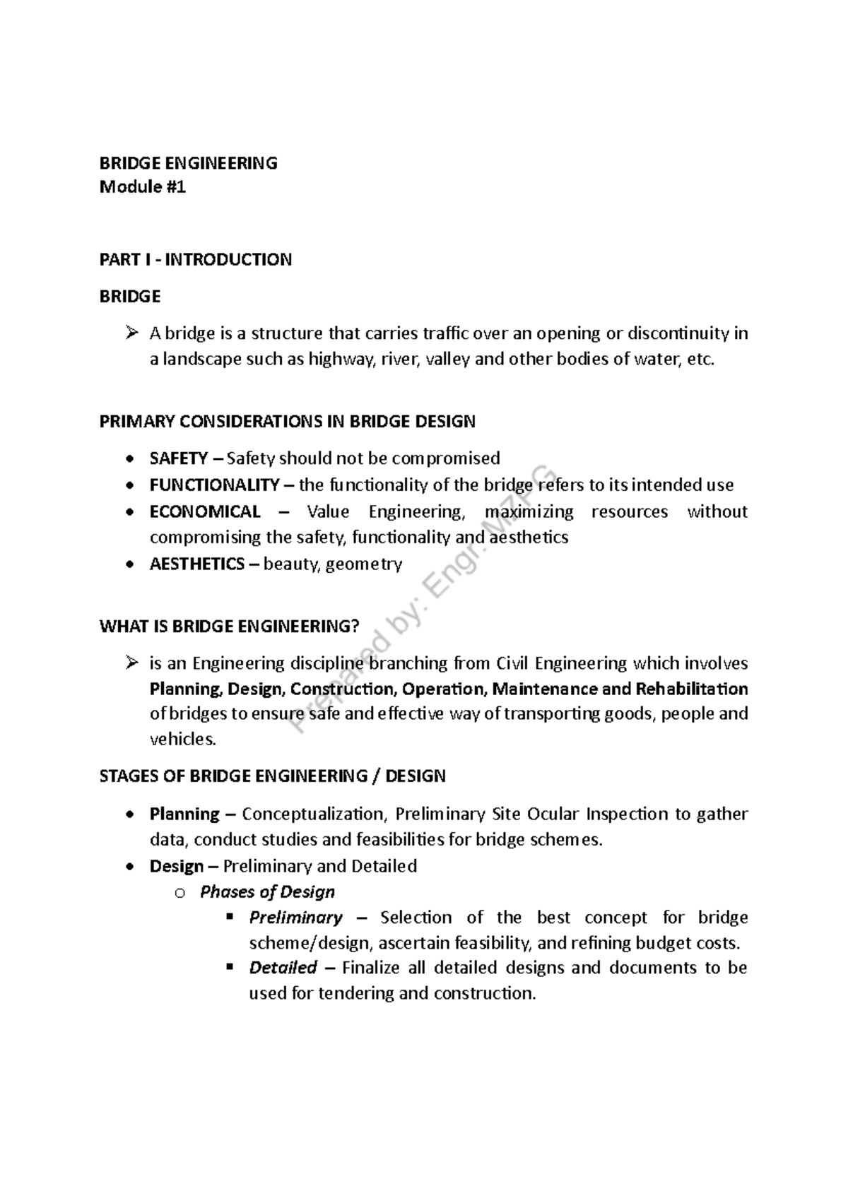 Bridge- Engineering- Module-1 wmark - BRIDGE ENGINEERING Module # PART I - INTRODUCTION BRIDGE A ...