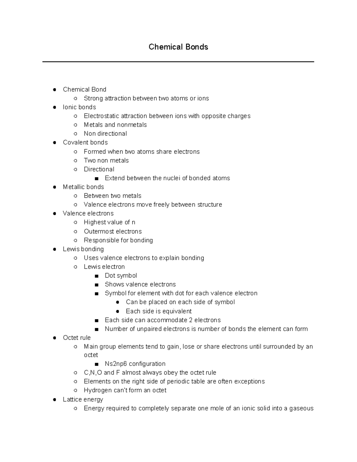 Chemical Bonds - notes - Chemical Bonds