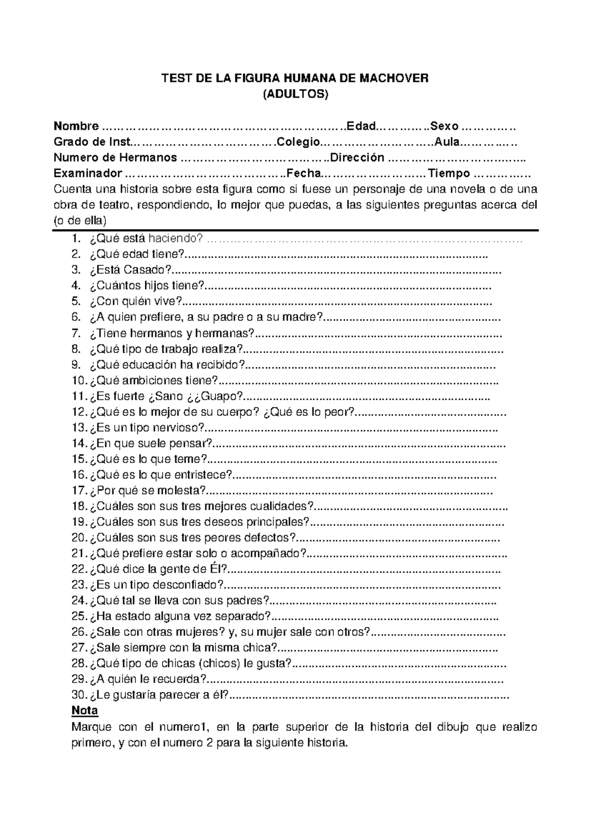 Cuestionario Figura Huamana - TEST DE LA FIGURA HUMANA DE MACHOVER ...