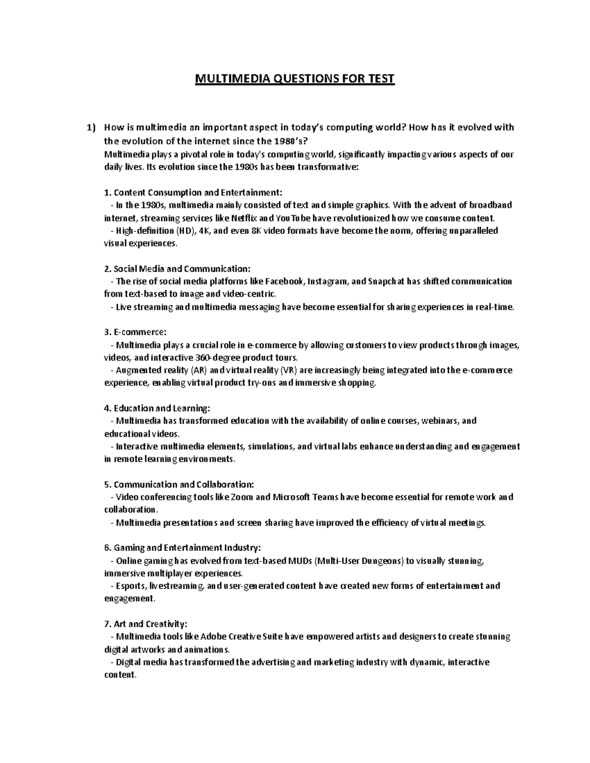 Multimedia Questions - MULTIMEDIA QUESTIONS FOR TEST 1) How is ...