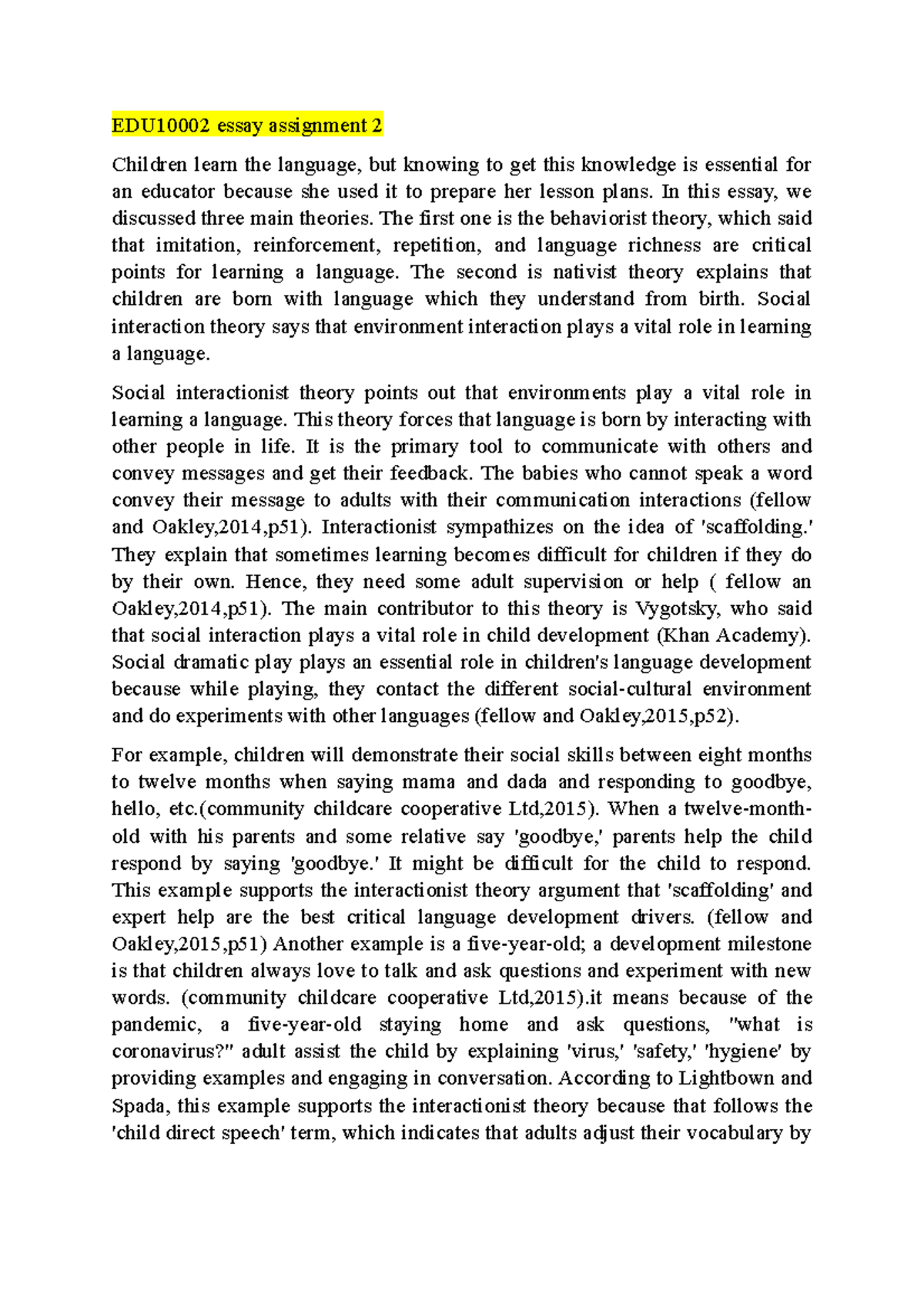 Edu10002 essay assignmnet 2 - EDU10002 essay assignment 2 Children ...