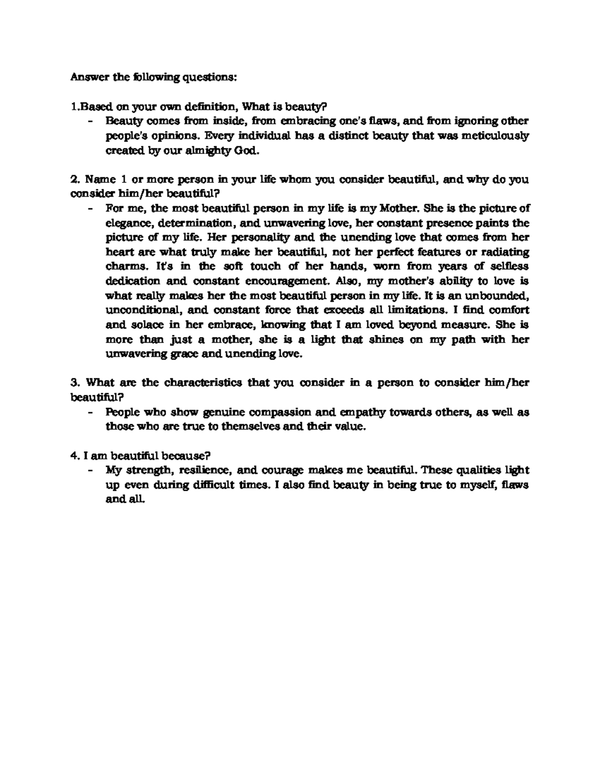 UNDS-Reflection-Paper - Answer the following questions: 1 on your own ...