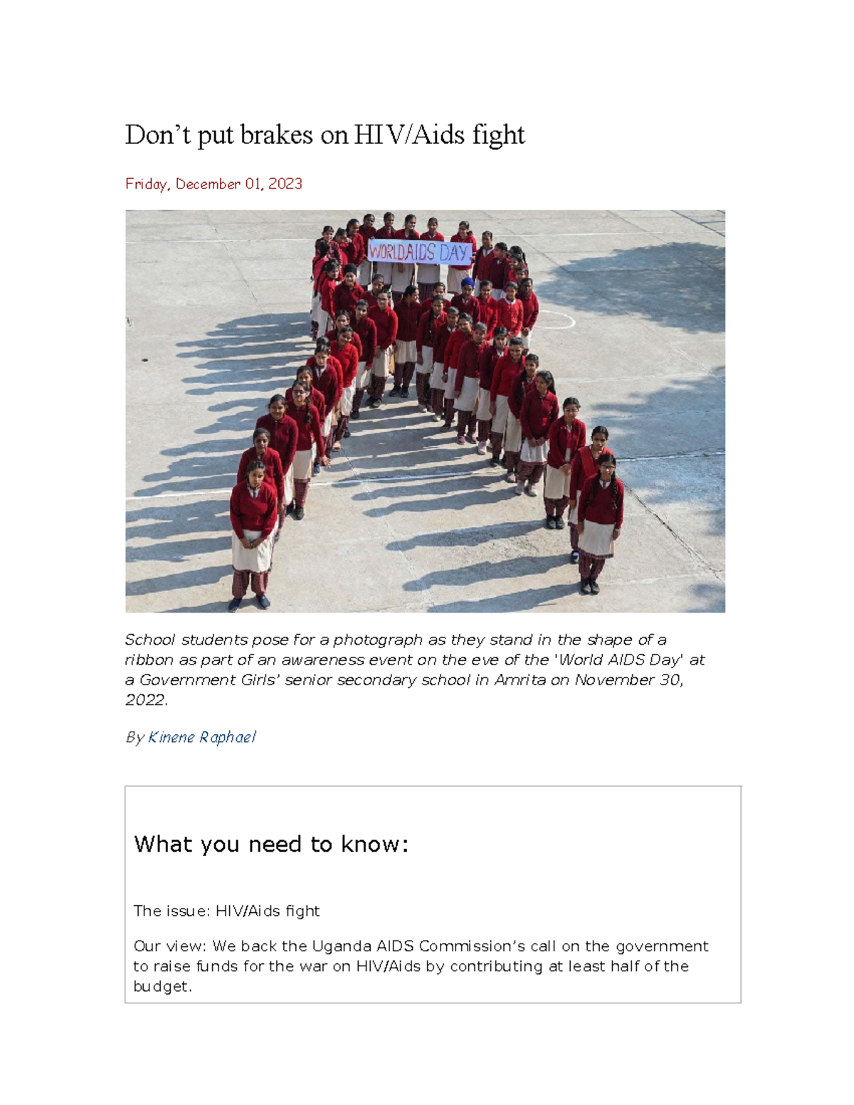 HIV fight~Kinene Raph - Don’t put brakes on HIV/Aids fight Friday ...