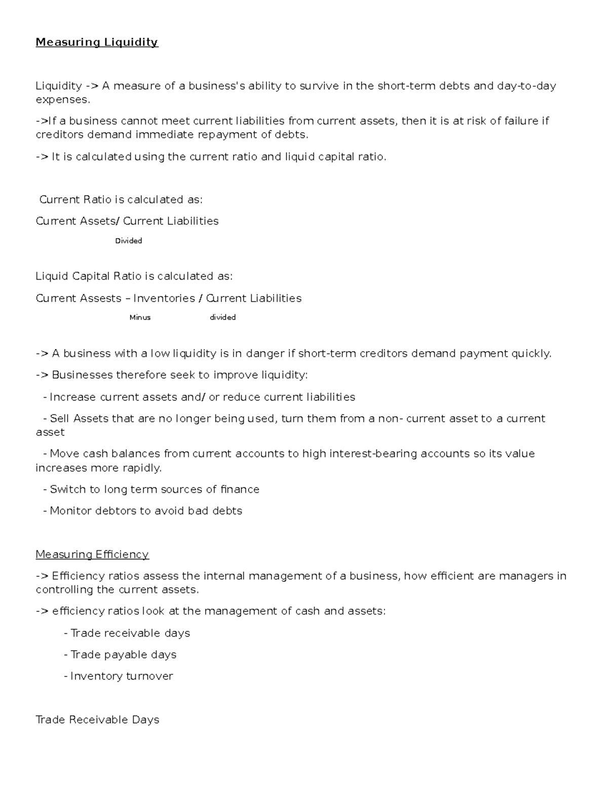 Pearson BTEC National Business - Unit 3 Measuring Liquidity Notes ...