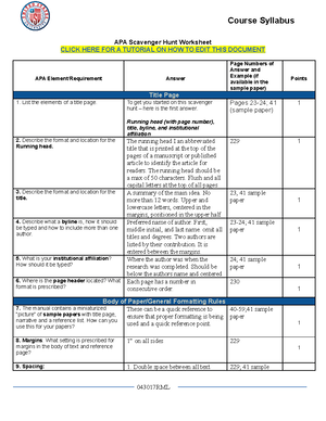 APA Scavenger Hunt Worksheet. Week 2 Assignment.Revised for APA 7. 11. ...
