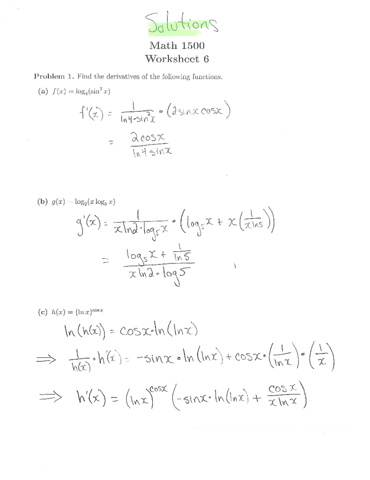 Worksheet 6 - Solutions - MATH 1500 - Studocu