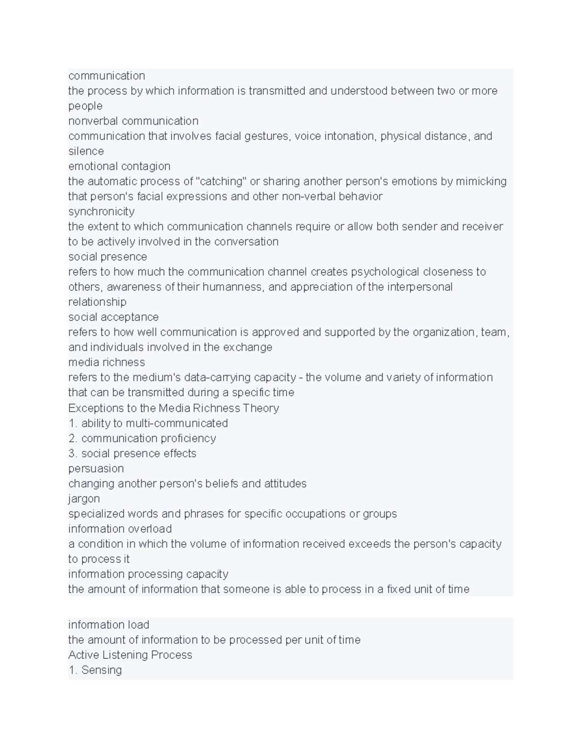 Busi 240 notes professor knowles - communication the process by which ...