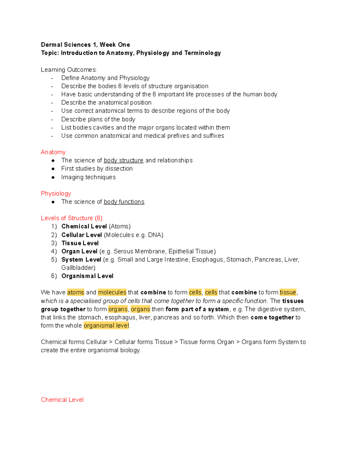 Dermal Sciences Lecture Notes - Dermal Sciences 1, Week One Topic ...