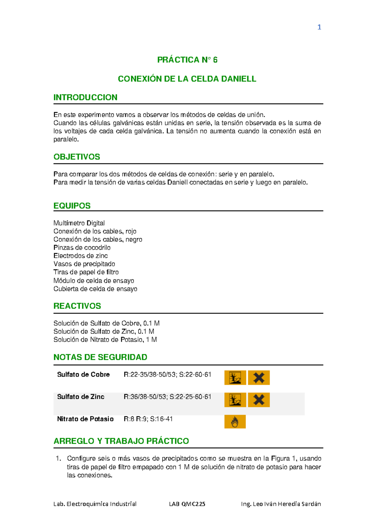 Práctica N° 6 Electro - llllllllll - 1 Lab. Electroquímica Industrial ...