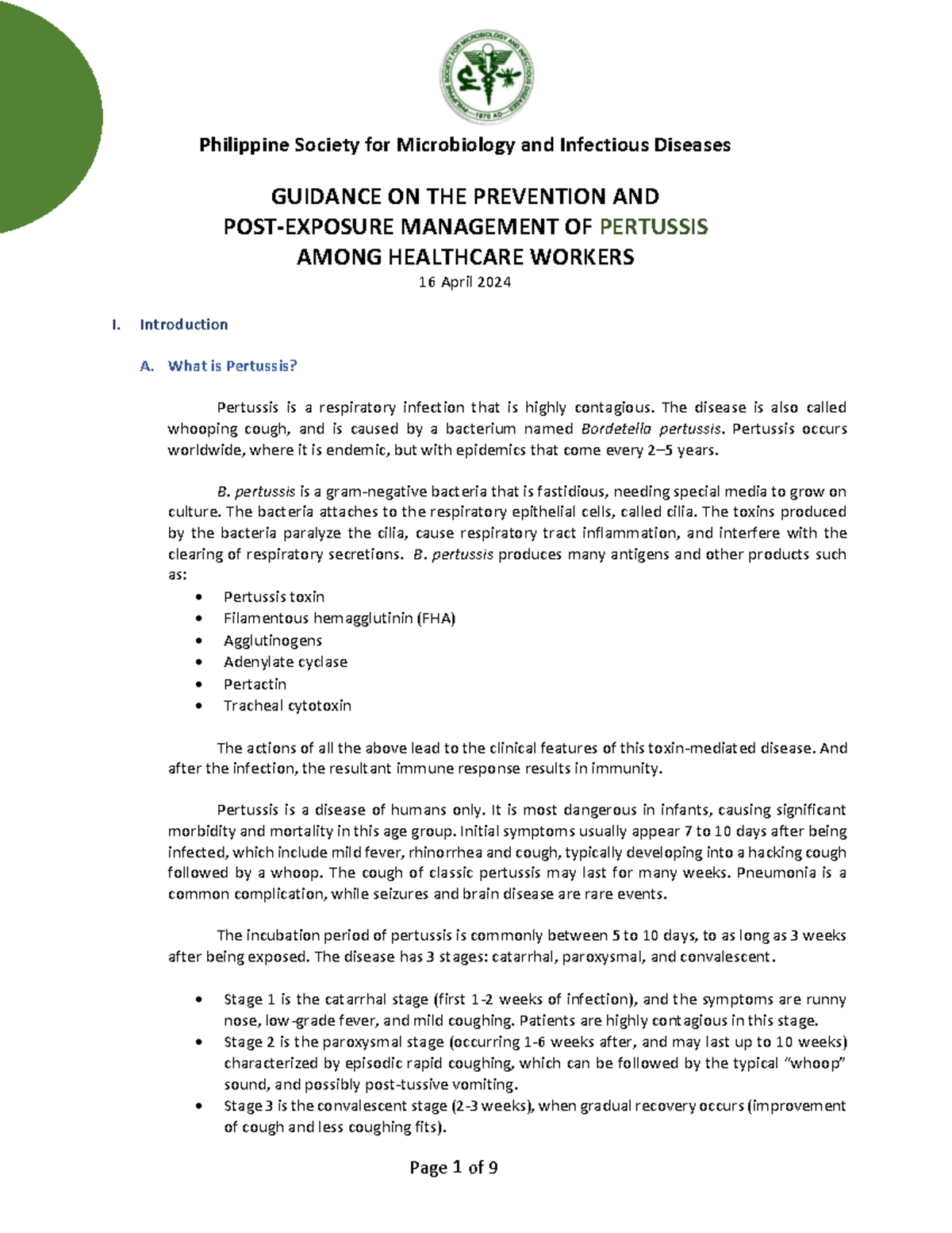 Prevention AND POST Exposure Management OF Pertussis Among Healthcare ...