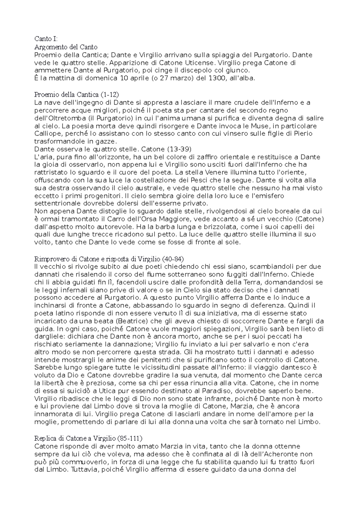 Purgatorio canto 1 - Divina commedia - Dante - Canto I: Argomento del ...