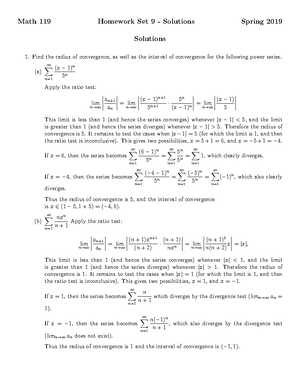 Homework 5 solutions - Math 119 Homework Set 5 - Solutions Spring 2019 Solutions Comment on ...