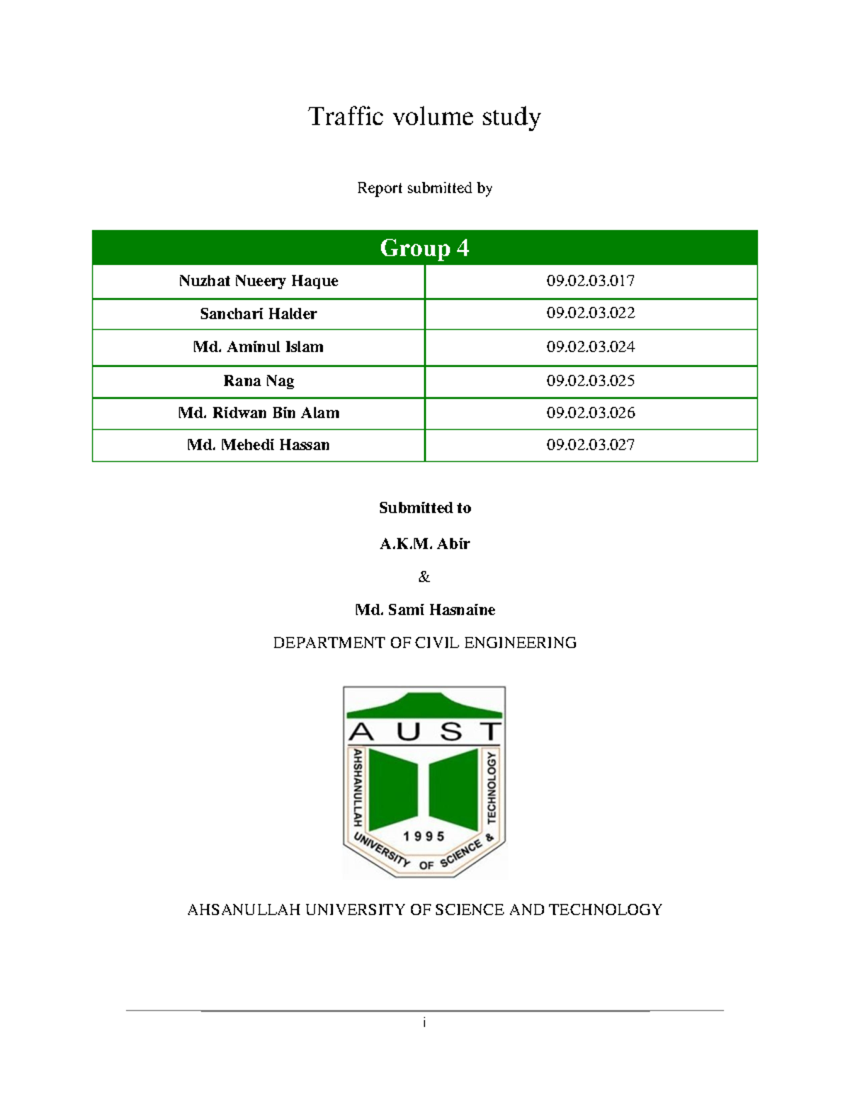 Traffic Volume Study - Paper - i Traffic volume study Report submitted ...