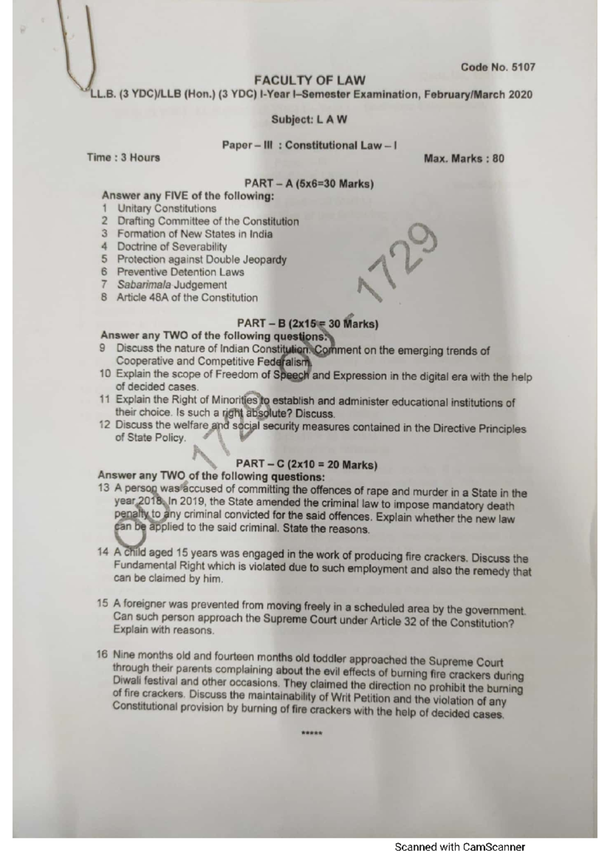 Q - Constitution Law - 1 - LLB LAW (Honors - Studocu