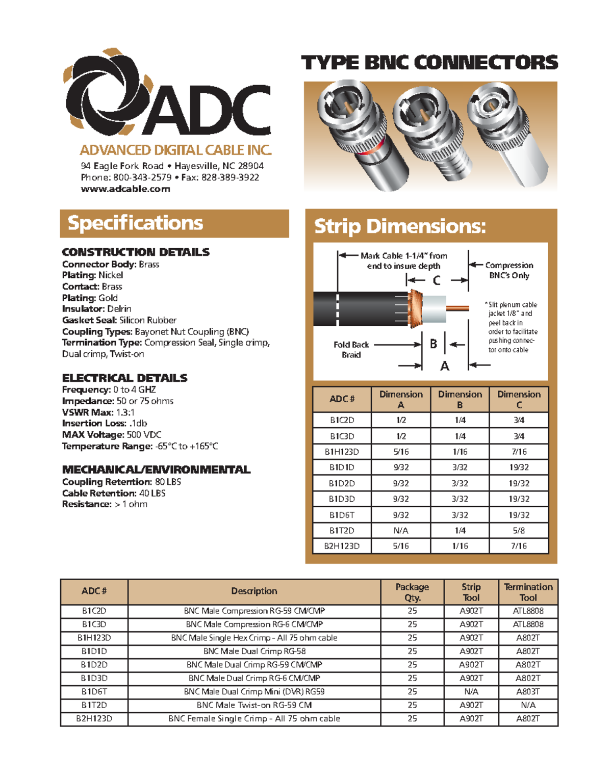 ADC BNC Connectors - fffasfdasd - ADC ADVANCED DIGITAL CABLE INC. 94 ...