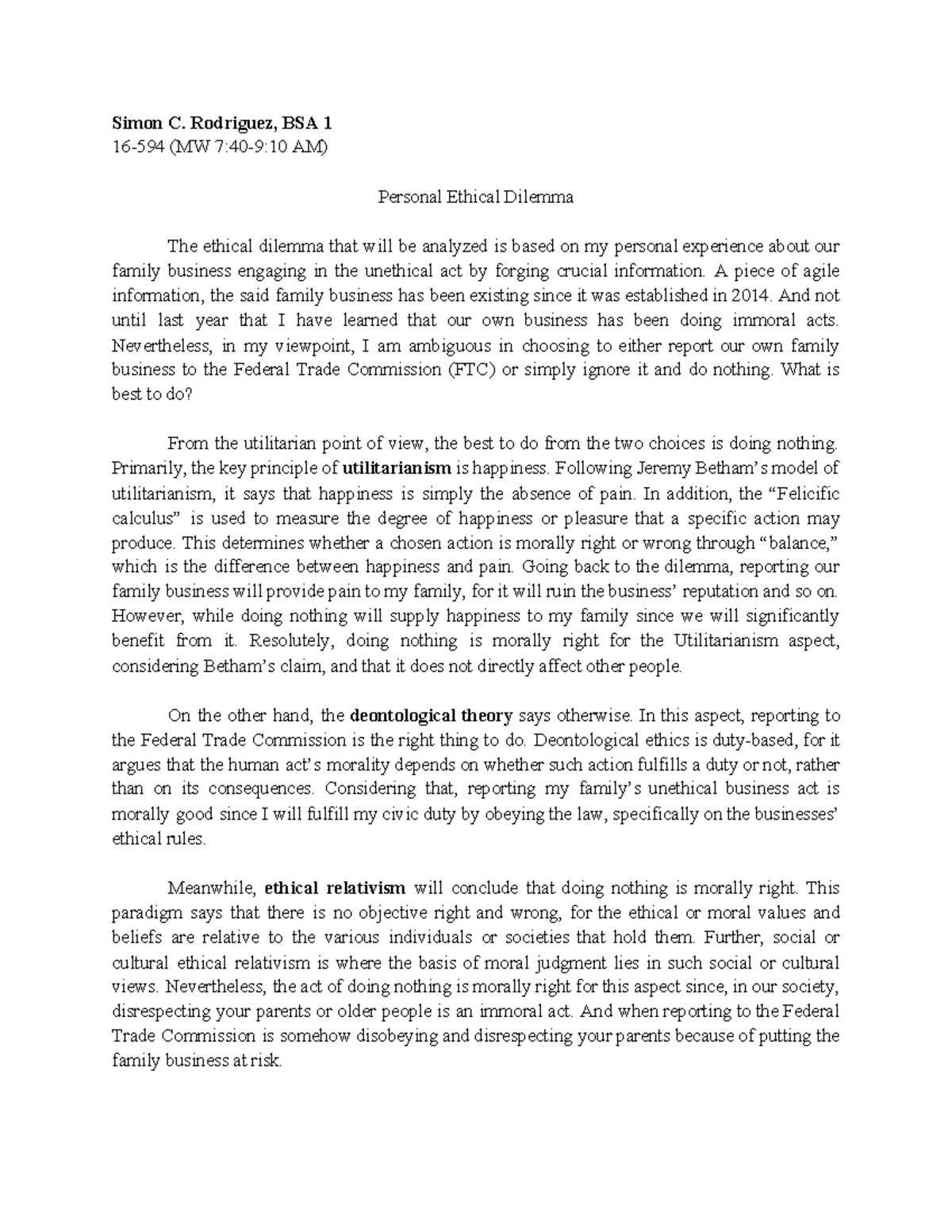 (Rodriguez, Simon) SA-Ethical Dilemma Final Paper - Simon C. Rodriguez ...