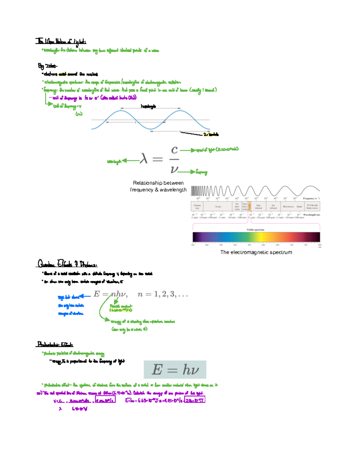 Chapter 7 Notes 2 - The Wave Nature of light o wavelength the distance ...