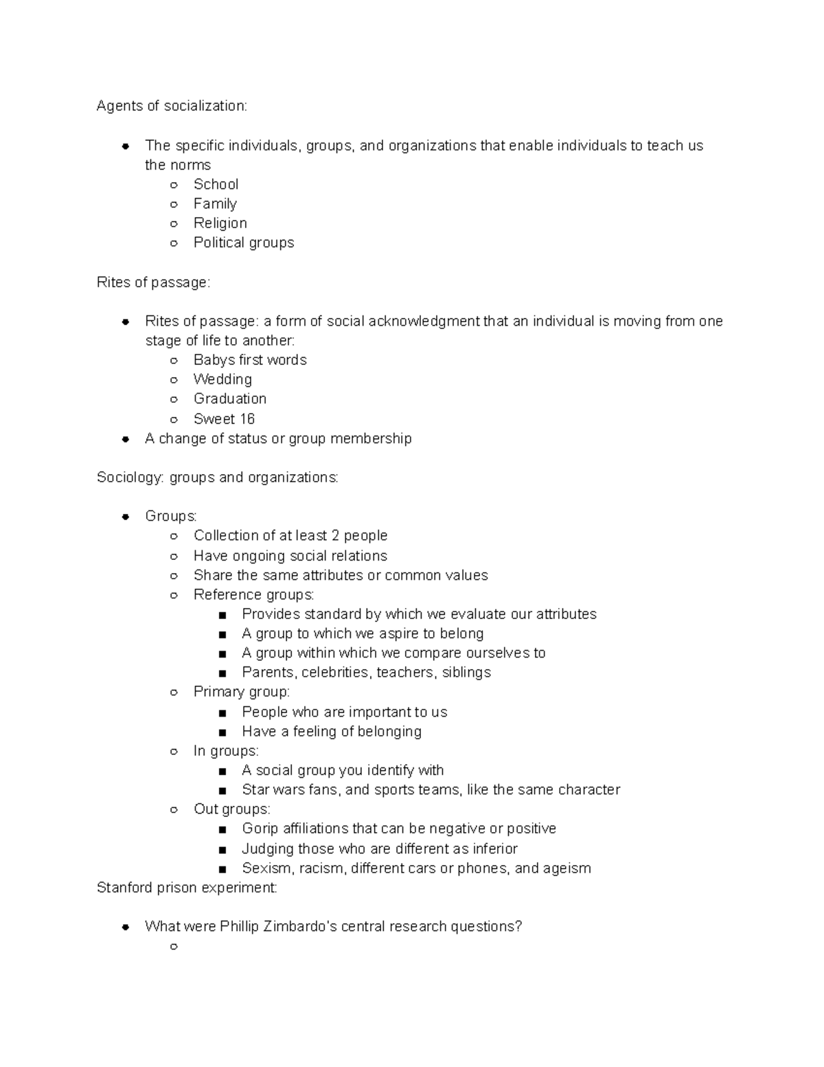 Sociolgy notes week 6 - Agents of socialization: The specific ...