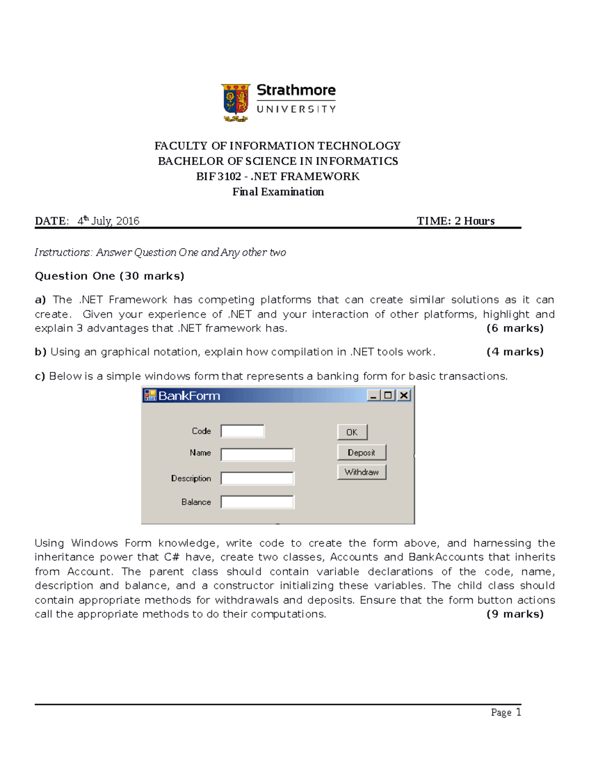 BIF 3102 - .NET Framework - JULY 2016 - FACULTY OF INFORMATION ...