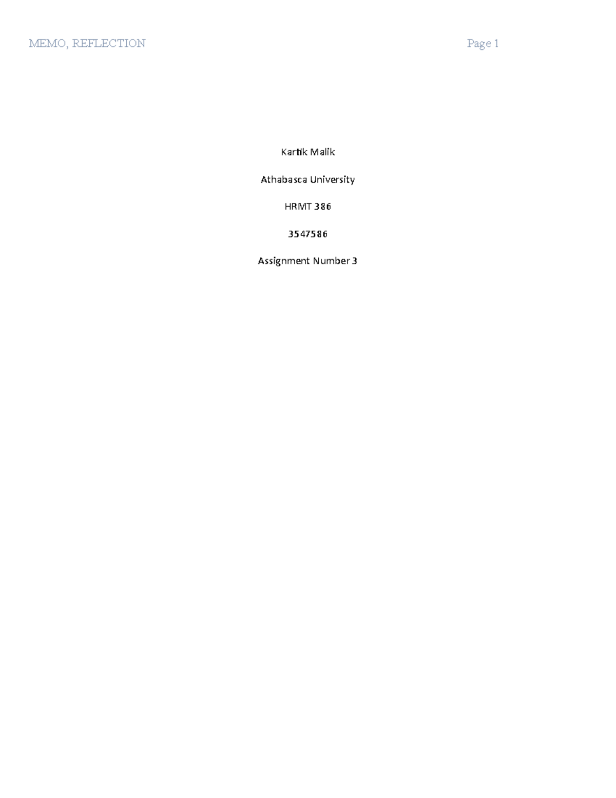 HRMT Assignment 3 - Kartik Malik Athabasca University HRMT 386 3547586 ...