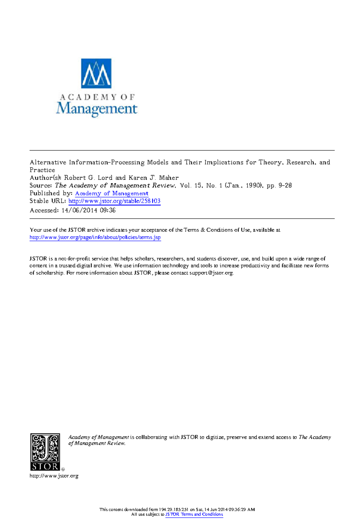 Alternative information-processing models and their implications for ...