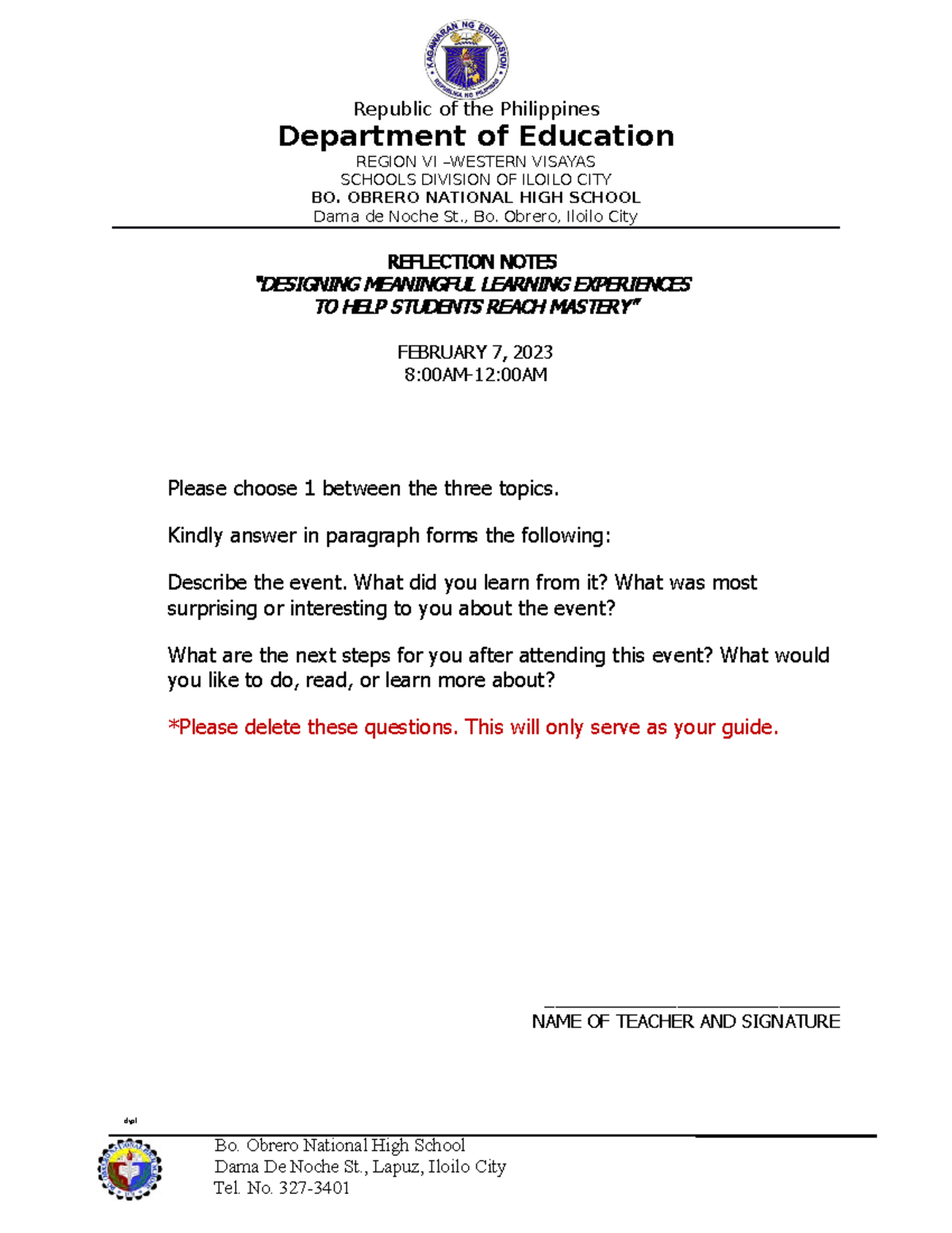 Reflection-journal - for educational purposes - Republic of the ...