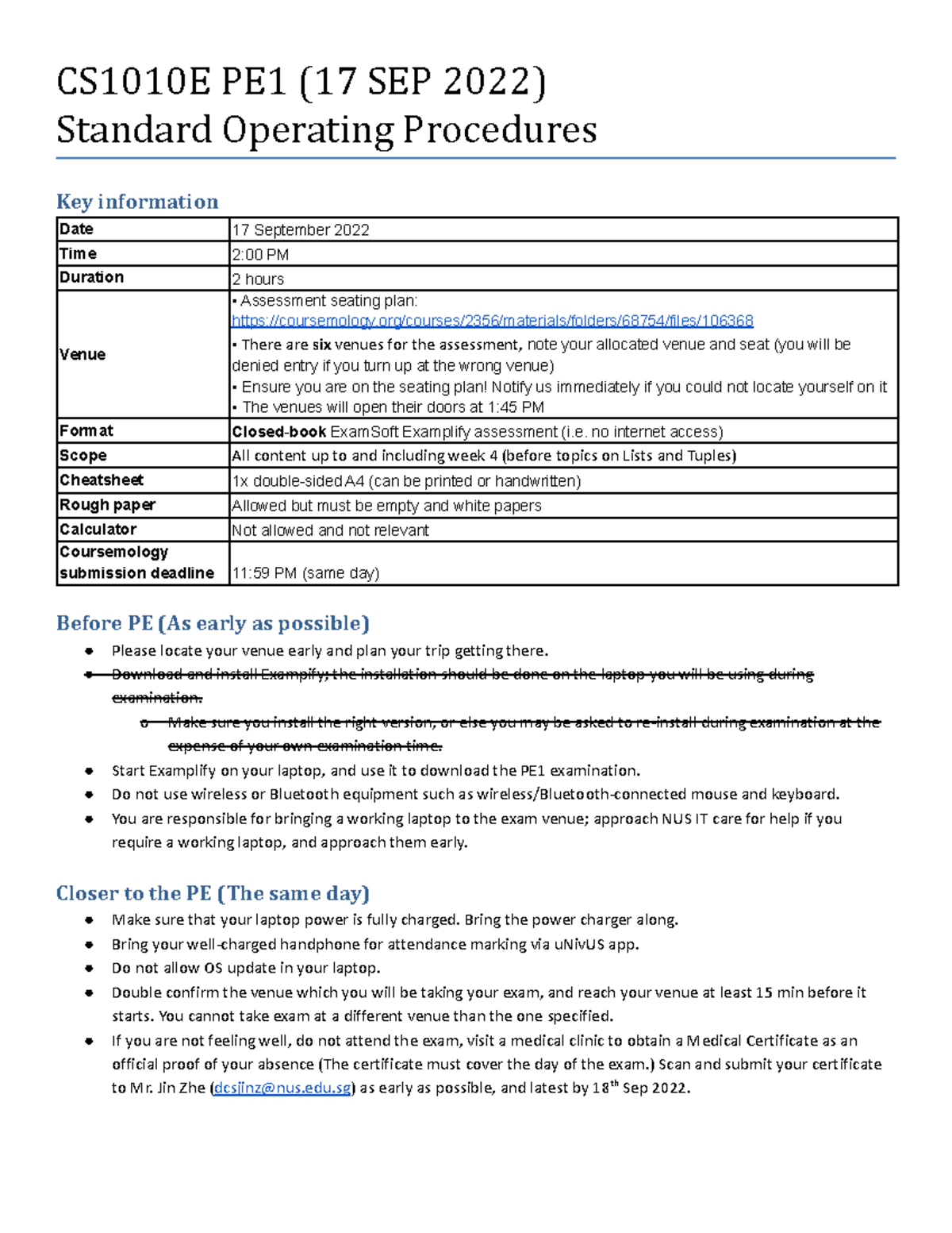 PE1+SOP students 12Sep2022 - CS1010E PE1 (17 SEP 2022) Standard Operating Procedures Key ...