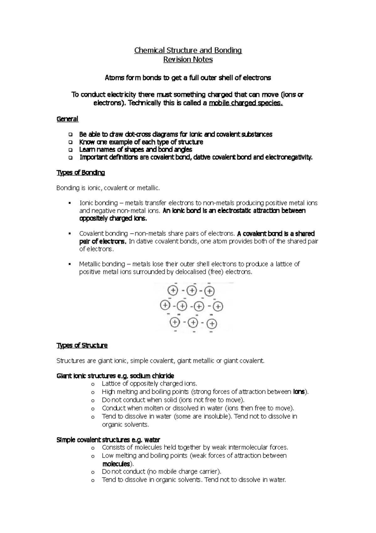 Bonding (Notes) - Chemical Structure and Bonding Revision Notes At oms ...