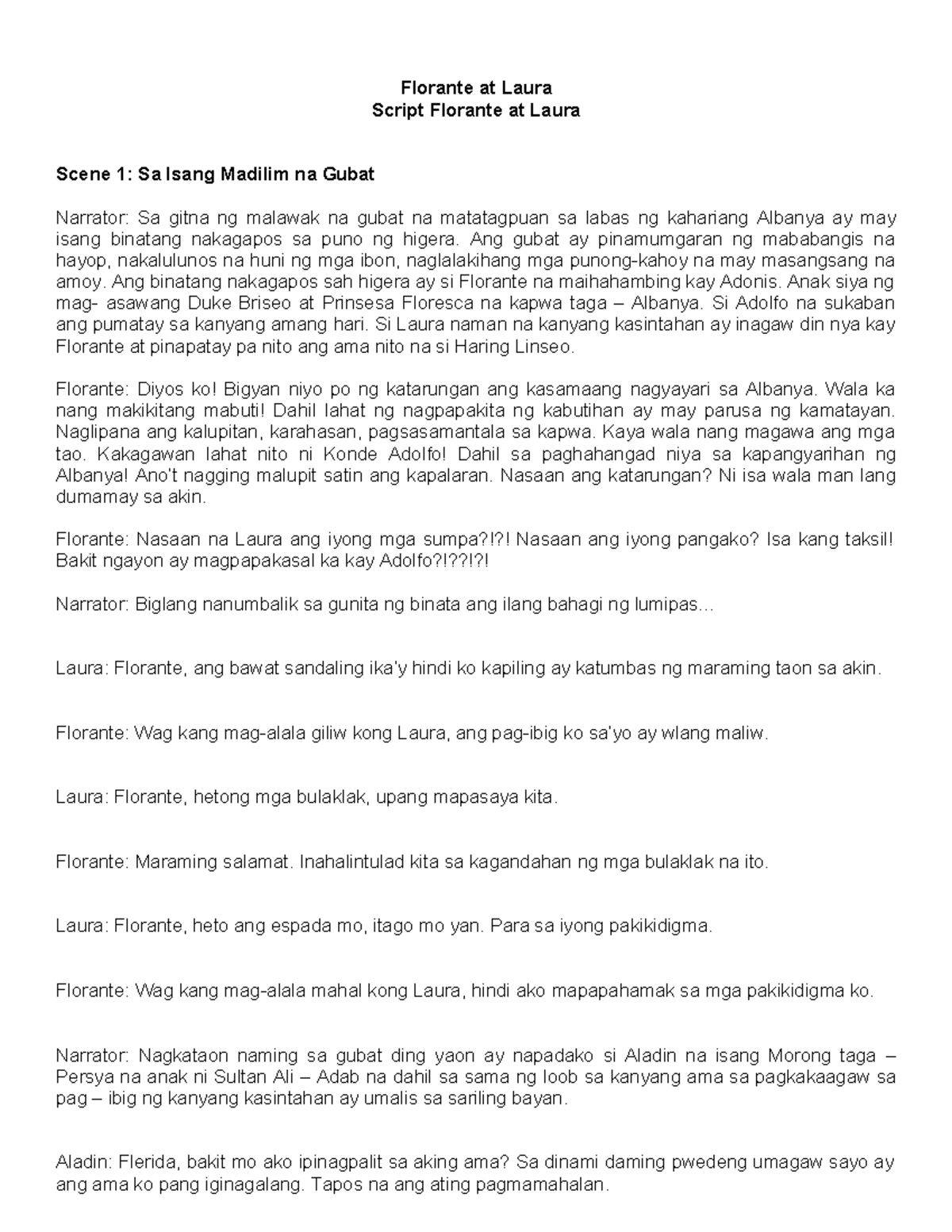 Florante at laura script 1 - Florante at Laura Script Florante at Laura ...