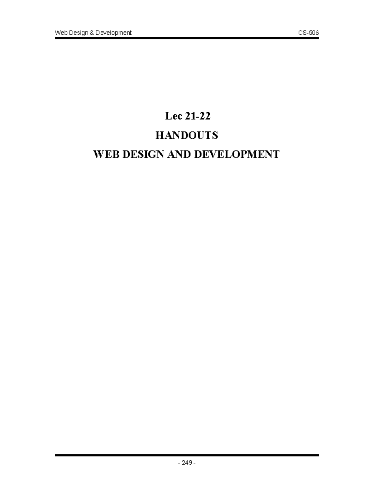Lecture 21-22 - jgfjk - Lec 21- HANDOUTS WEB DESIGN AND DEVELOPMENT ...