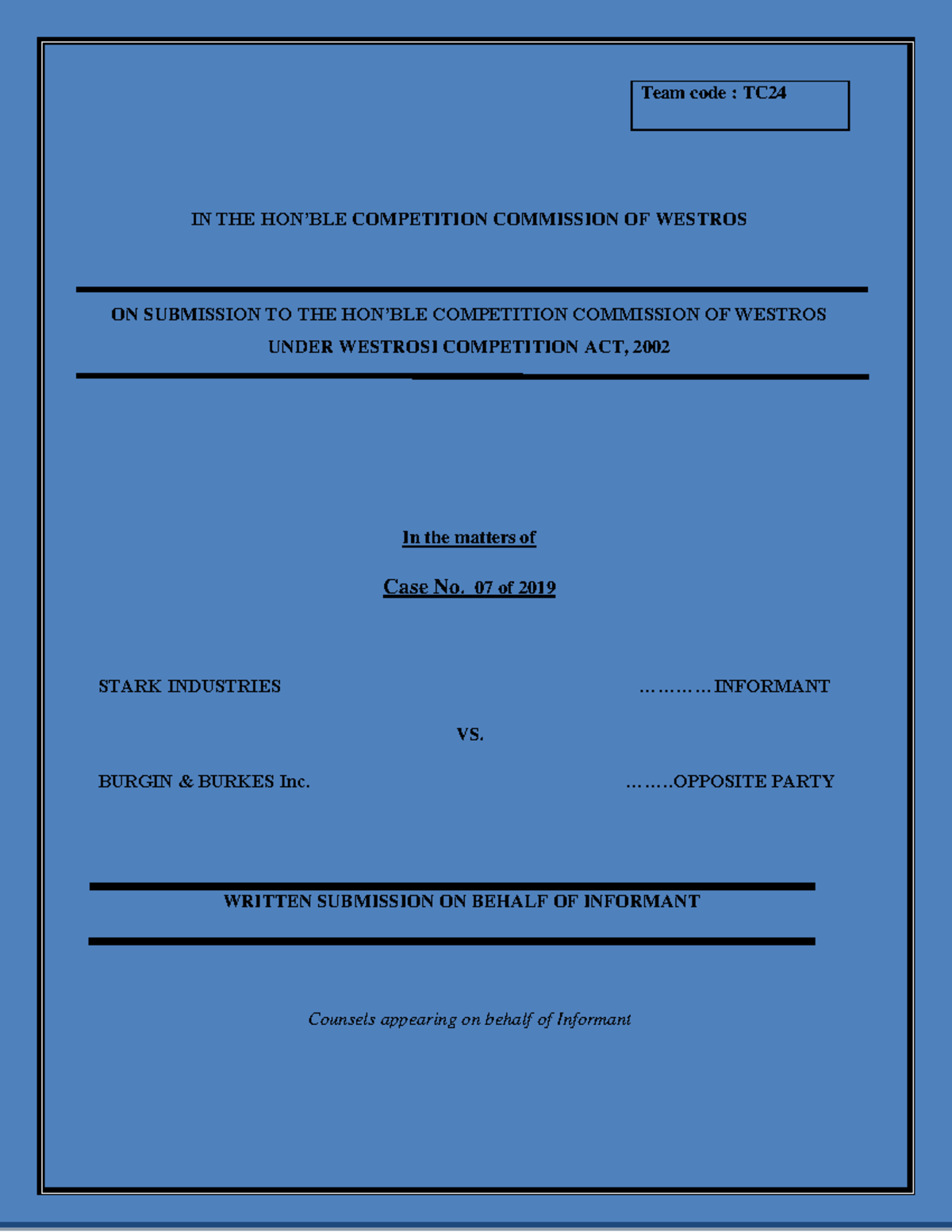 TC24 A - Moot court memorial for mandatory moot court subject in final ...