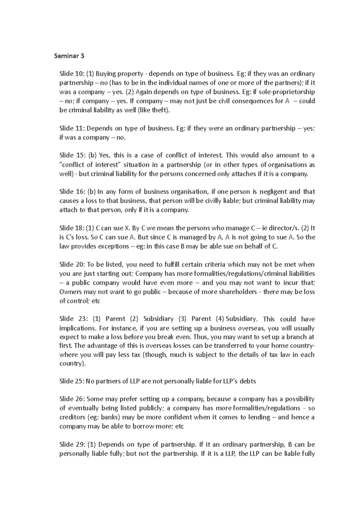 BSP1702 Lecture 3 - Post-lecture Supplement - Seminar 3 Slide 10: (1 ...