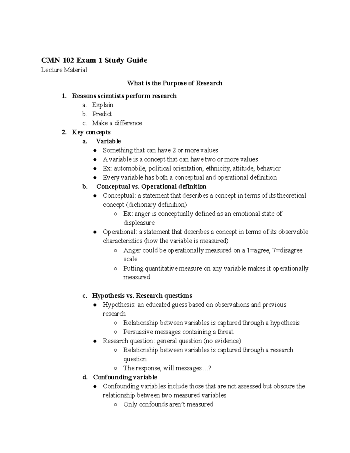 CMN 102 Exam #1 Study Guide - CMN 102 Exam 1 Study Guide Lecture ...