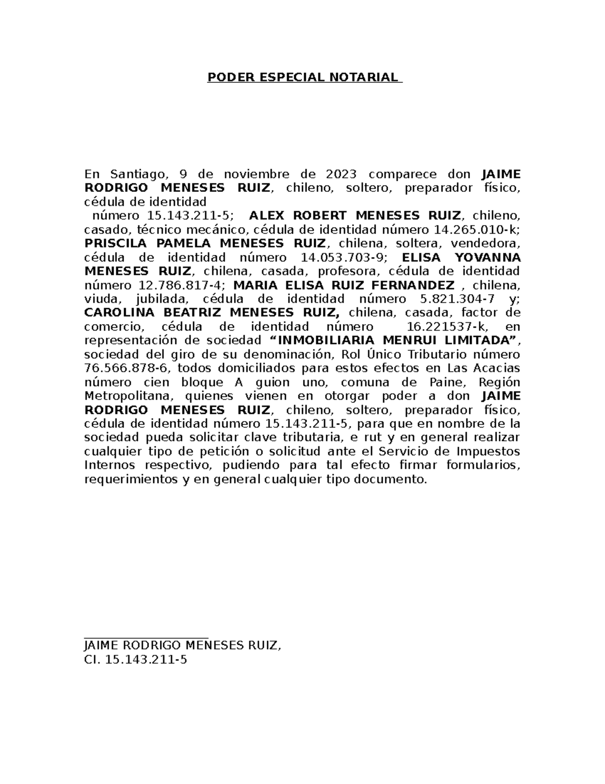 Poder Especial Notarial - PODER ESPECIAL NOTARIAL En Santiago, 9 de ...