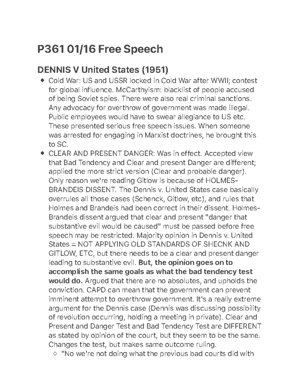 P361 01:16 Free Speech - Lecture notes 3 - P361 01/16 Free Speech ...