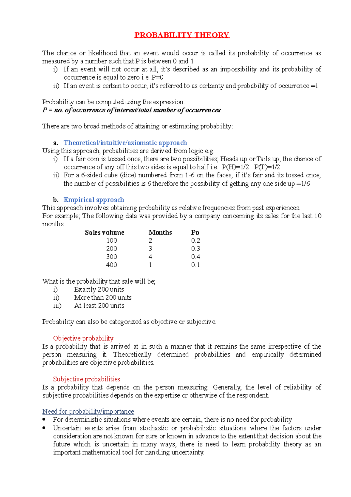 Probability Theory - Notes on quantitative analysis - PROBABILITY ...