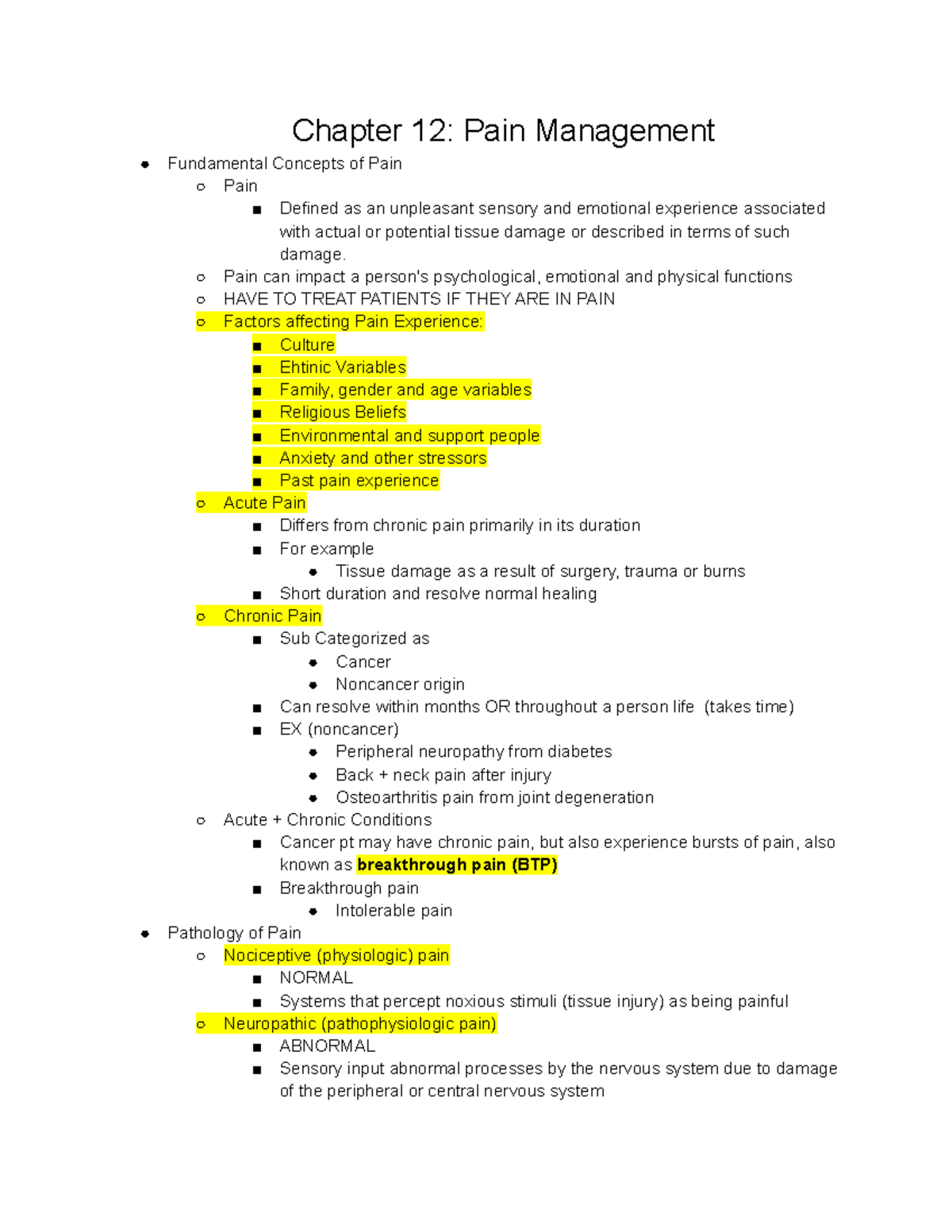 Chapter 12 Pain Management (med surg) - Chapter 12: Pain Management ...