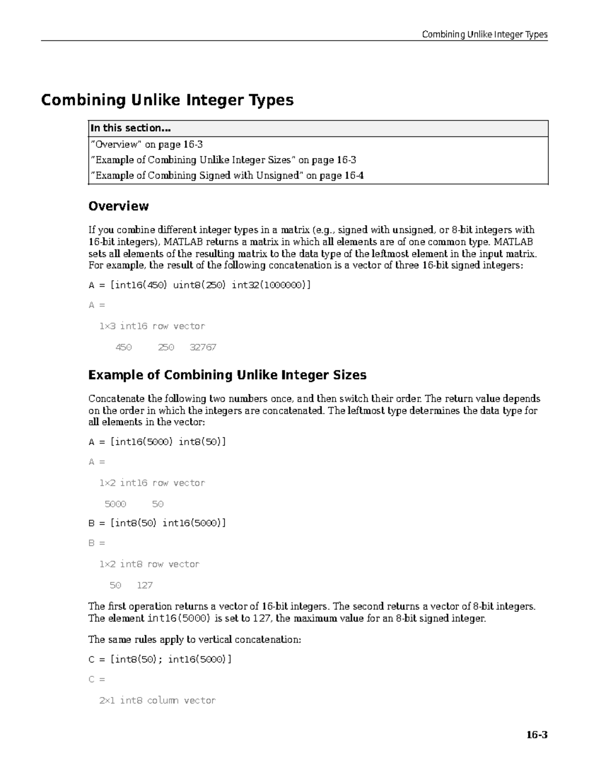 Matlab Prog 67 Combining Unlike Integer Types In This Section Overview” On Page 16