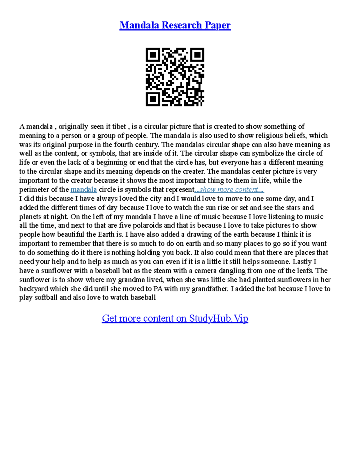 Mandala Essay Examples - Mandala Research Paper A mandala , originally ...