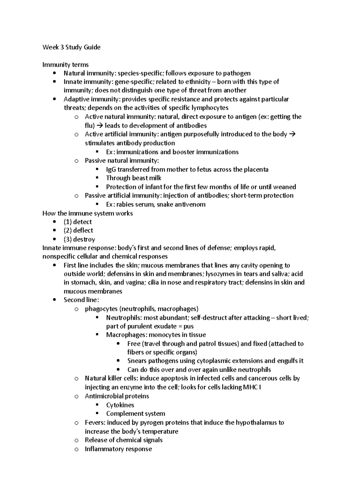 Week 3 Study Guide - Info from lecture on inflammatory process and ...