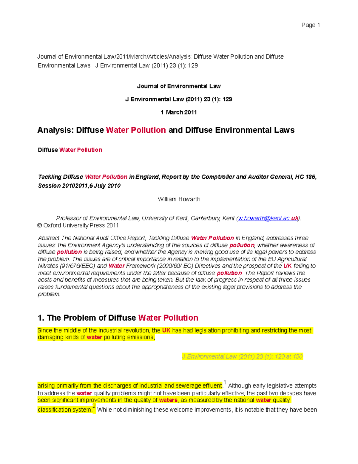 Analysis Diffuse Water Pollution and Diffus - ac). © Oxford University ...