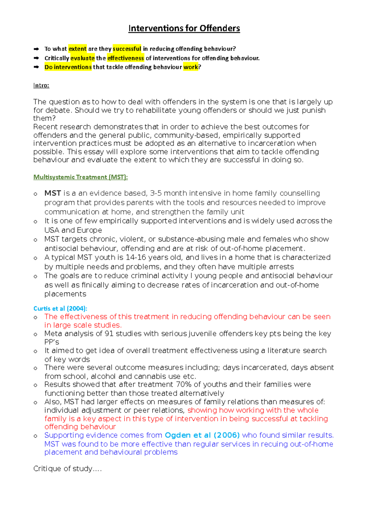 Interventions Essay Plan - To what extent are they successful in ...