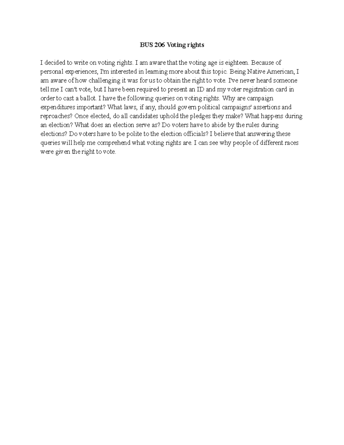 BUS 206 Voting rights - Notes to go by - BUS 206 Voting rights I ...