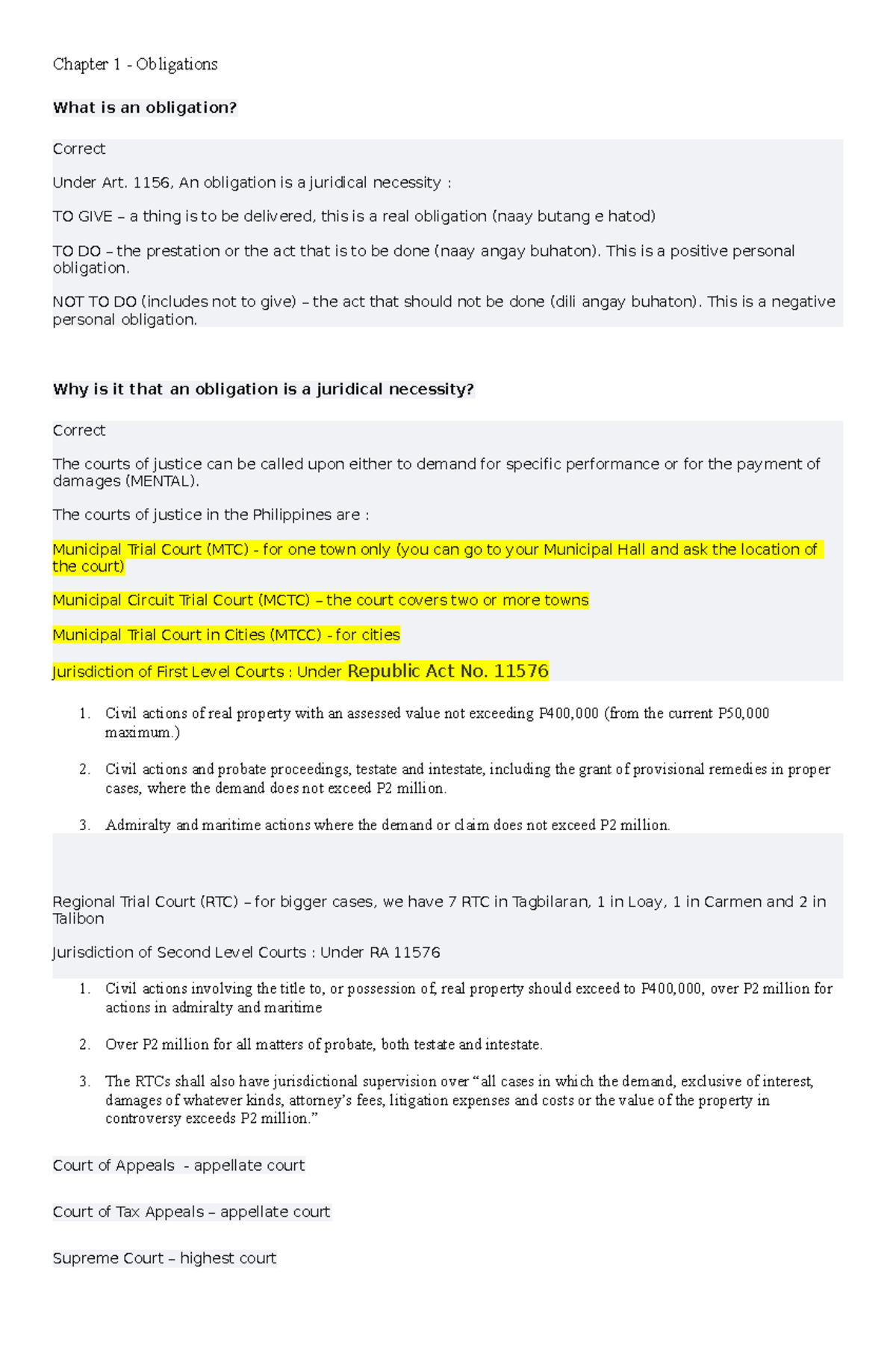 Chapter 1 - obligations - Chapter 1 - Obligations What is an obligation ...