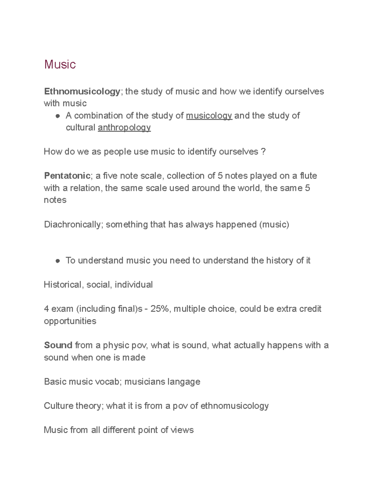 Mus 152 - Exam 1 - Lecture notes and review for MUS 152 Exam 1 - Music ...
