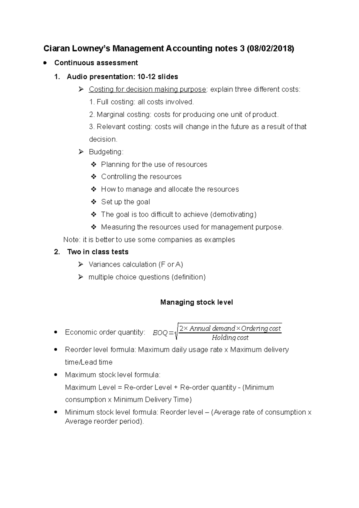 Management Accounting notes 3 - Audio presentation: 10-12 slides ...