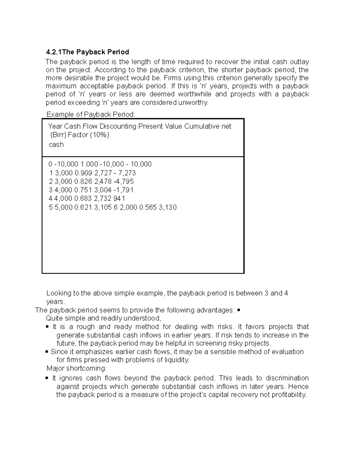 14 the payback period - lecture notes - 4.2 Payback Period The payback ...