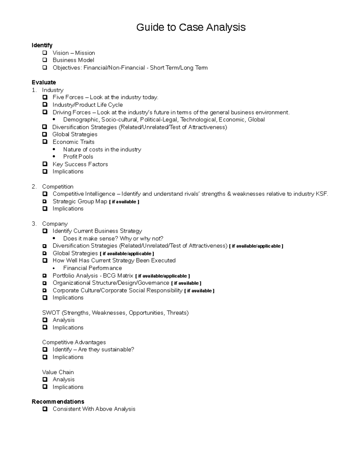 Guide to Case Analysis - Guide to Case Analysis Identify Vision ...