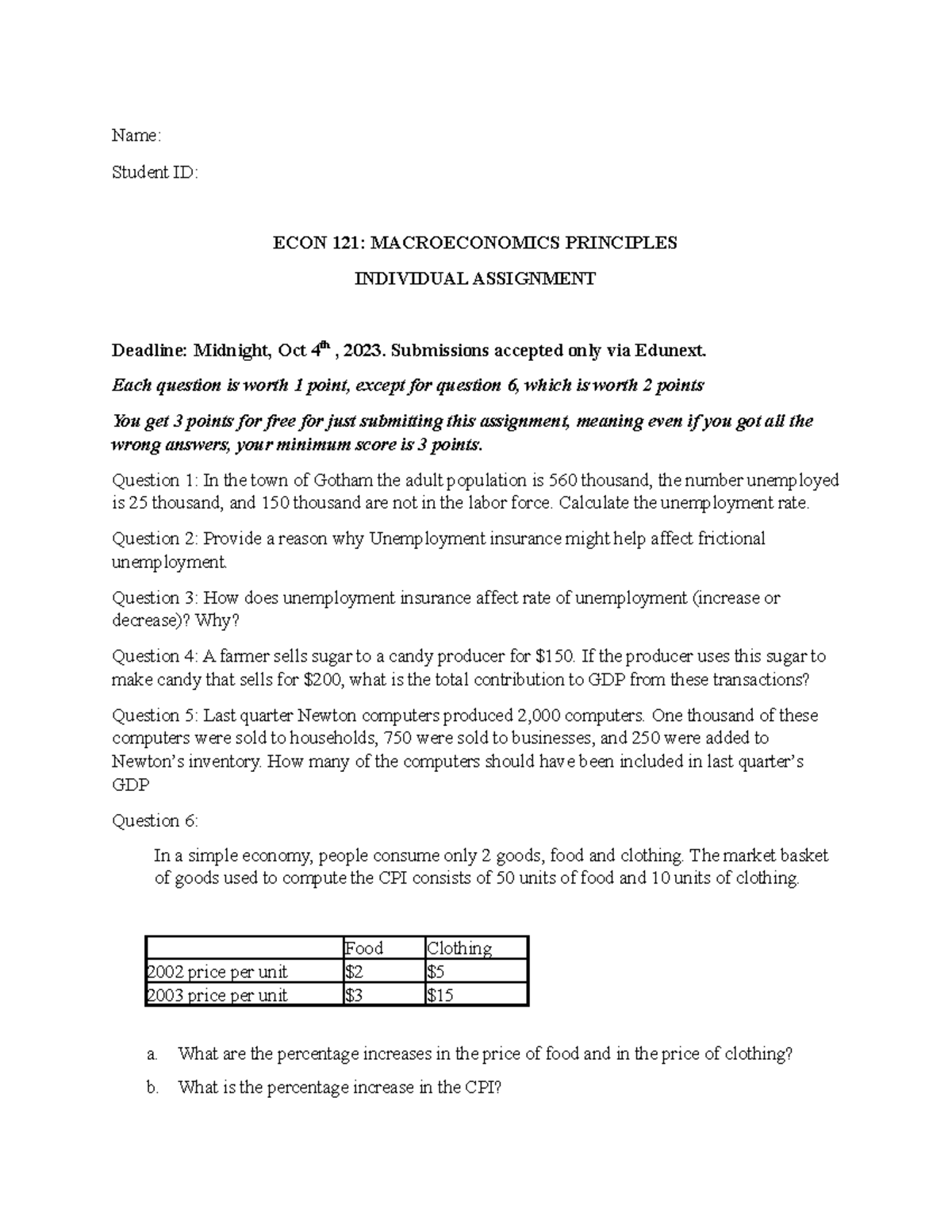 Individual assignment 1 - Name: Student ID: ECON 121: MACROECONOMICS PRINCIPLES INDIVIDUAL - Studocu