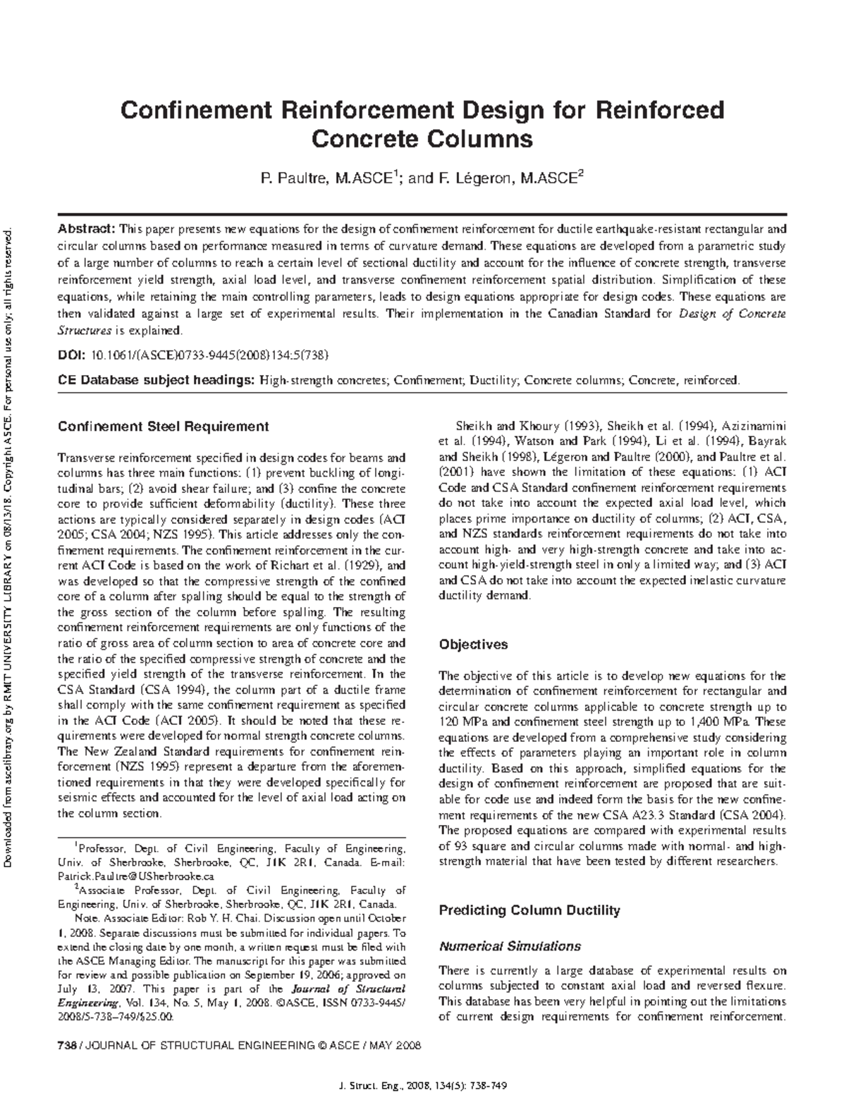 Confinement Reinforcement Design for Reinforced Concrete Columns ...